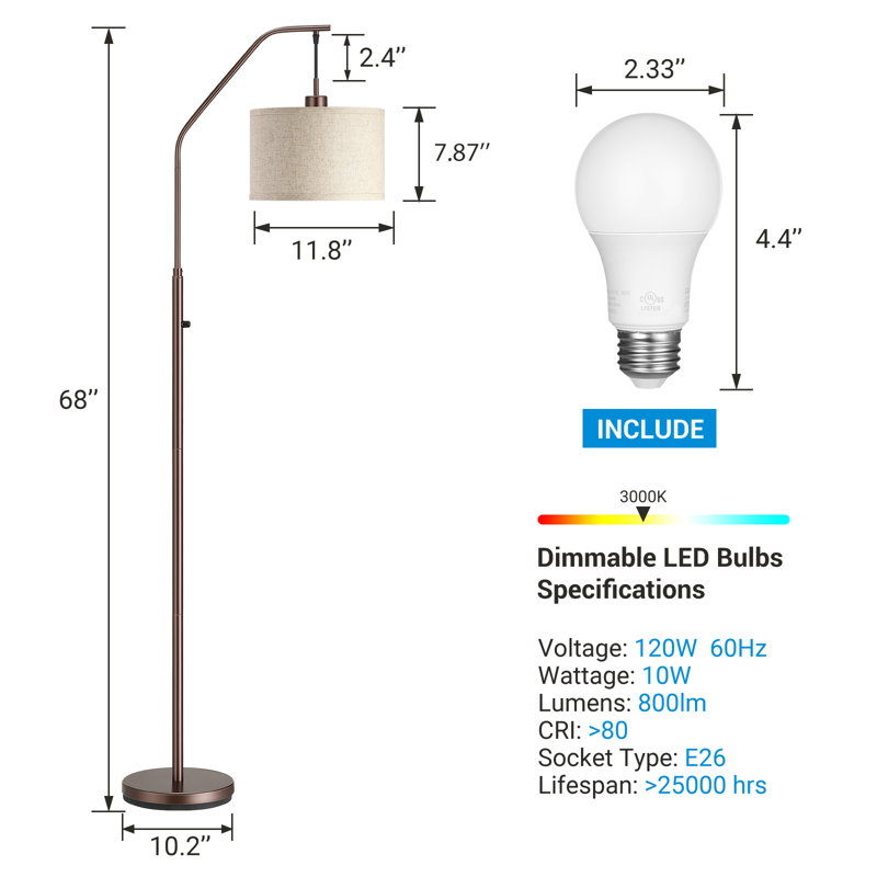 George Oliver Mccurry 68" Arched Dimmable Floor Lamp & Reviews | Wayfair