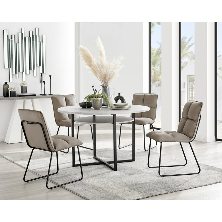 Furniture Box Round Wood Veneer & Matte Black Dining Table With Storage ...