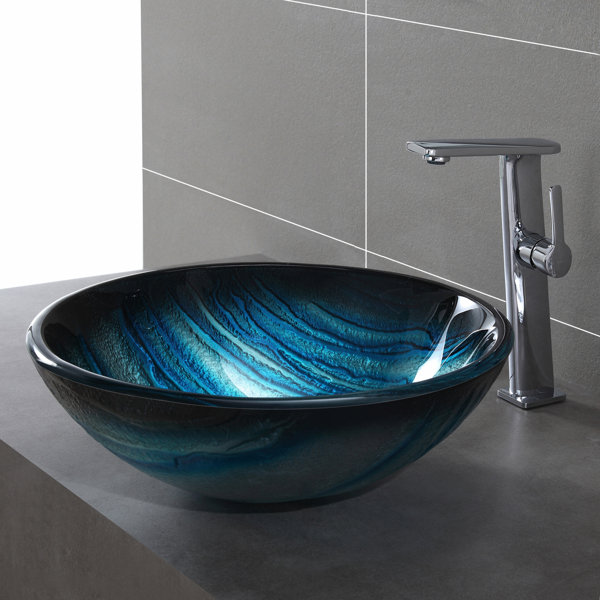 Kraus Ladon 17'' Black/Ice-Blue Circular Vessel Bathroom Sink & Reviews ...