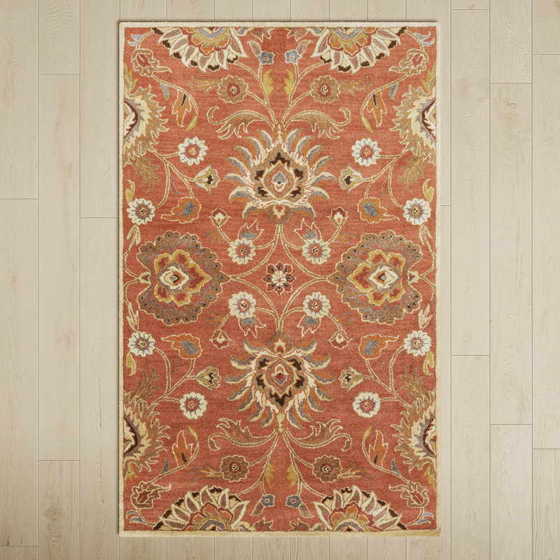 Birch Lane™ Arden Floral Handmade Tufted Wool Burnt Orange Area Rug ...