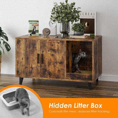 Tucker Murphy Pet™ Hidden Cat Litter Box Enclosure With Scratching Mat ...