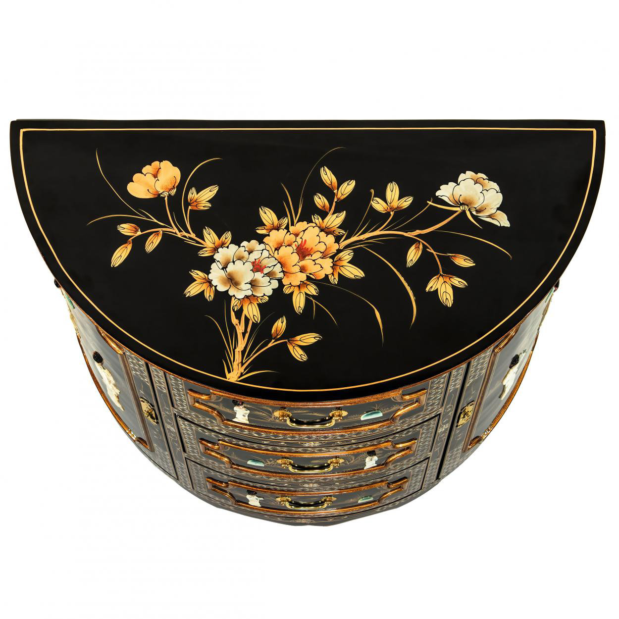 Oriental Furniture Black Lacquer Half-Moon Cabinet - Royal Ladies | Wayfair