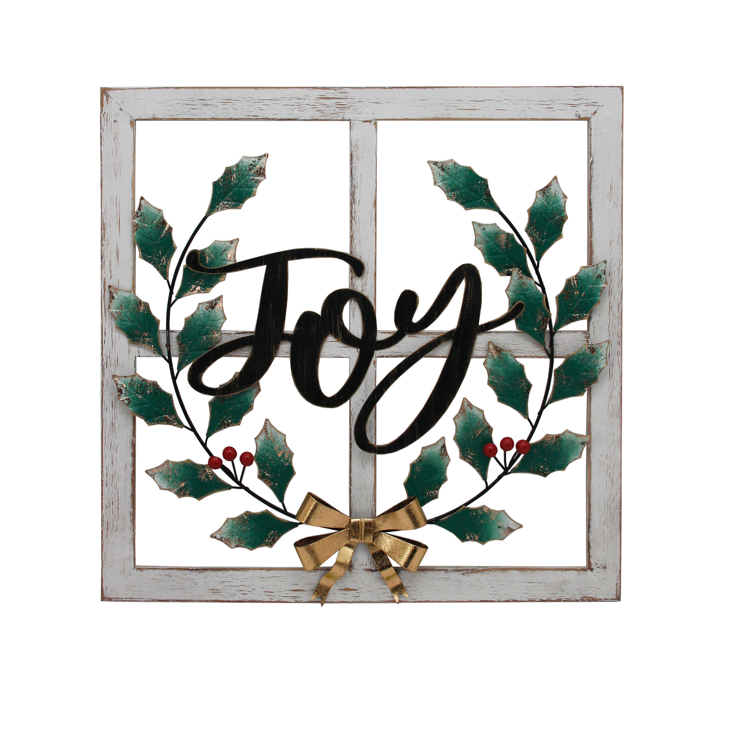 Northlight 23.75" Joy Window Frame with Holly Christmas Wall Sign | Wayfair