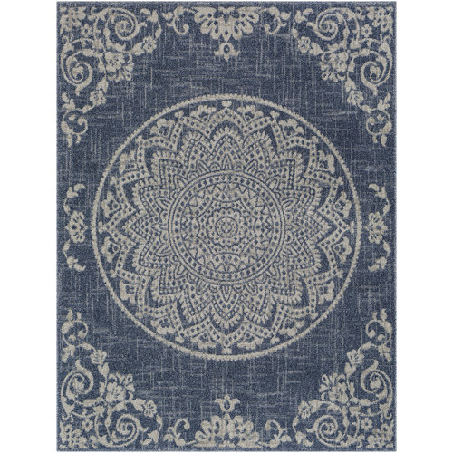 Bungalow Rose Performance Blue/Cream Rug | Wayfair