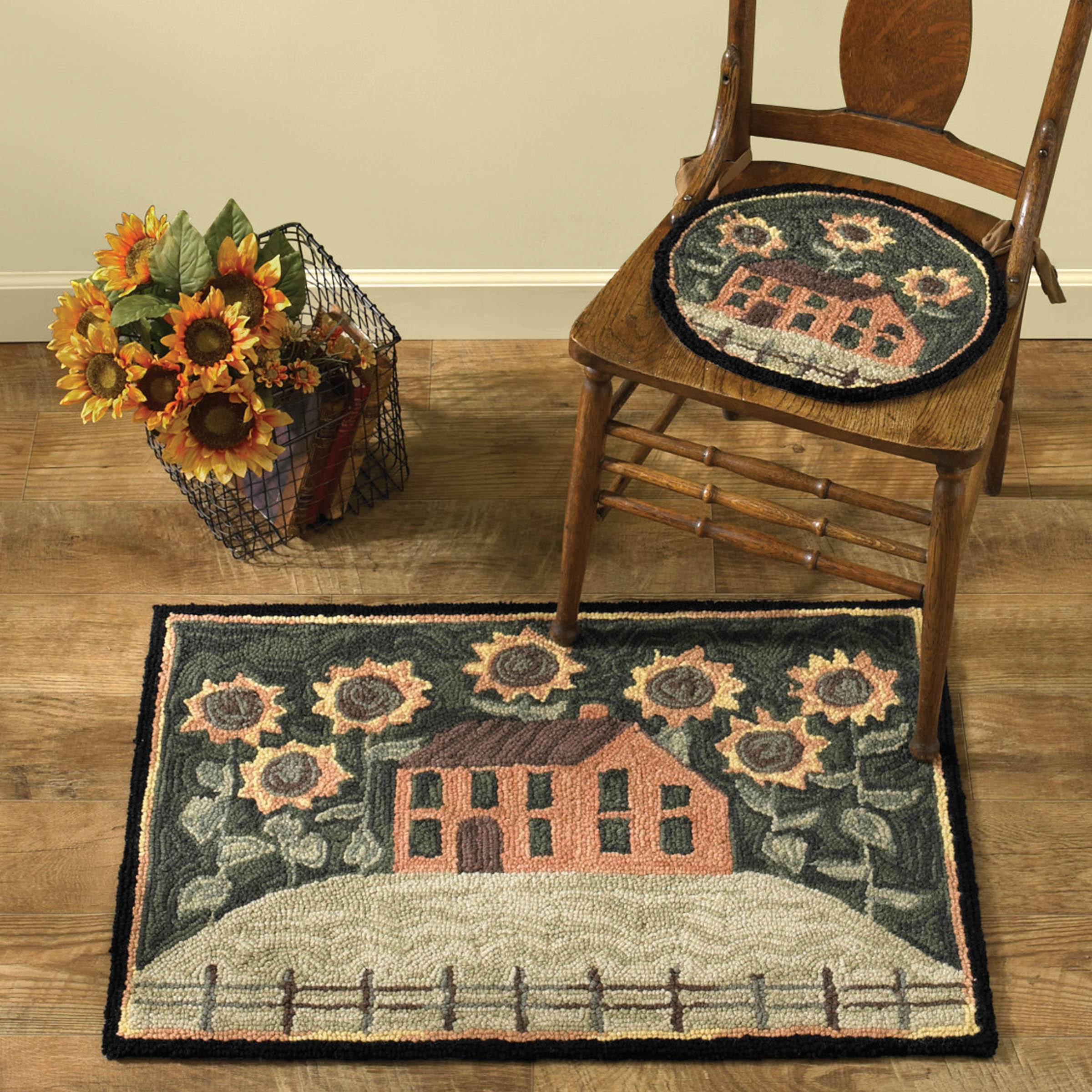 Rosalind Wheeler Park Designs House And Sunflowers Hooked Rug 2'' X 3 ...