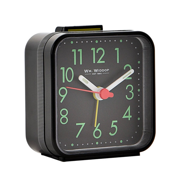 Wm Widdop Analog Battery-Operated Alarm Tabletop Clock in Black/Green ...