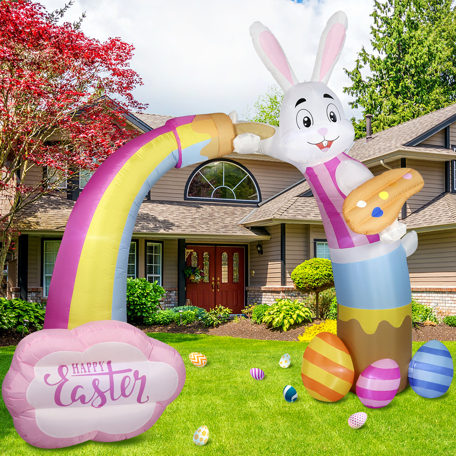 The Holiday Aisle® 10FT Tall Huge Easter Inflatable Bunny Archway ...
