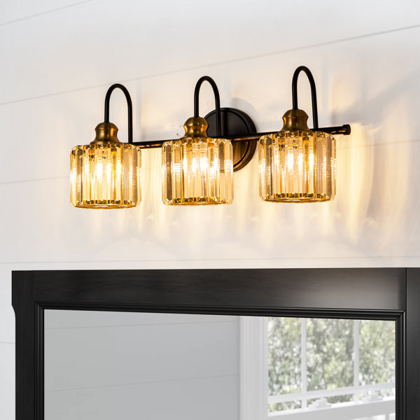 Mercer41 Gjystina 3-Light Dimmable Gold-Black/Chrome Crystal Vanity ...