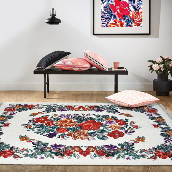 Mercer41 Strathcona Machine Woven Cotton White/Red/Green Rug | Wayfair ...