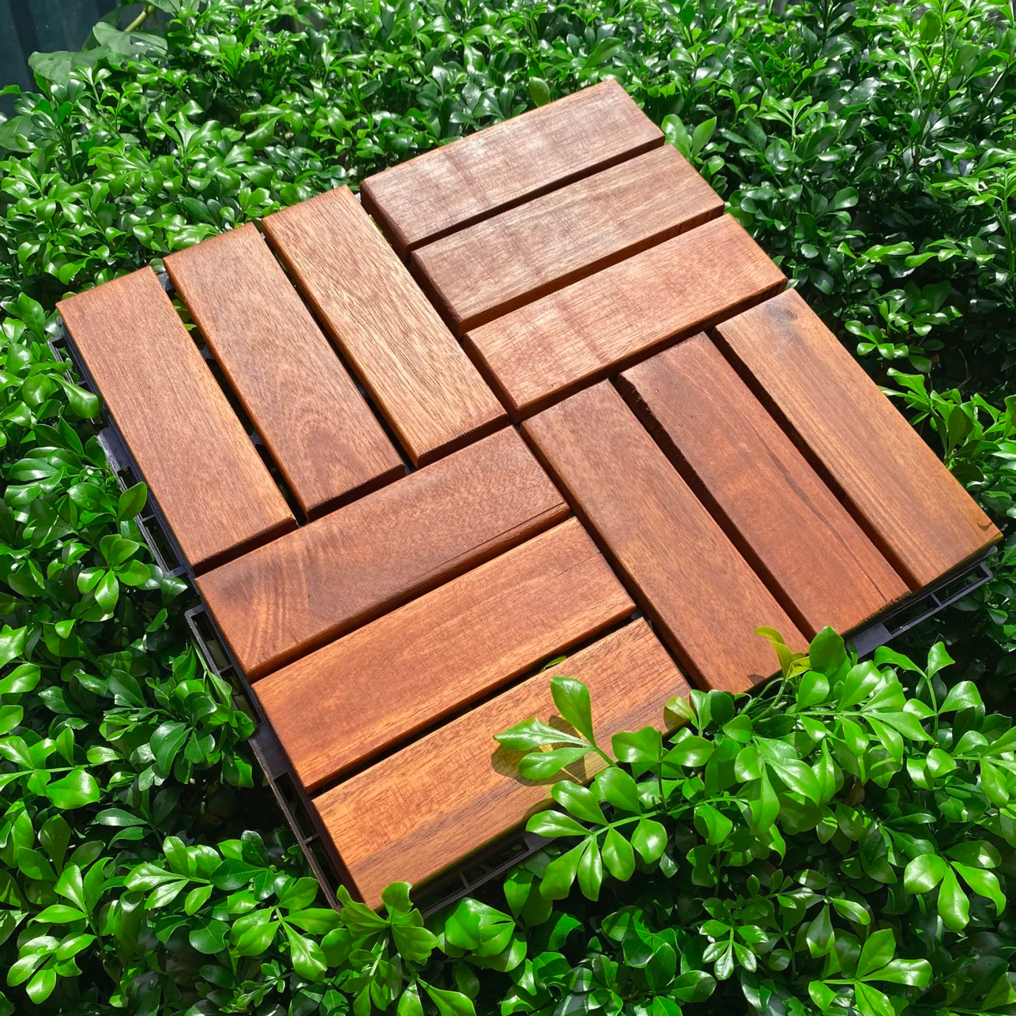BEEFURNI 12" x 12" Wood Interlocking Deck Tile in Brown | Wayfair