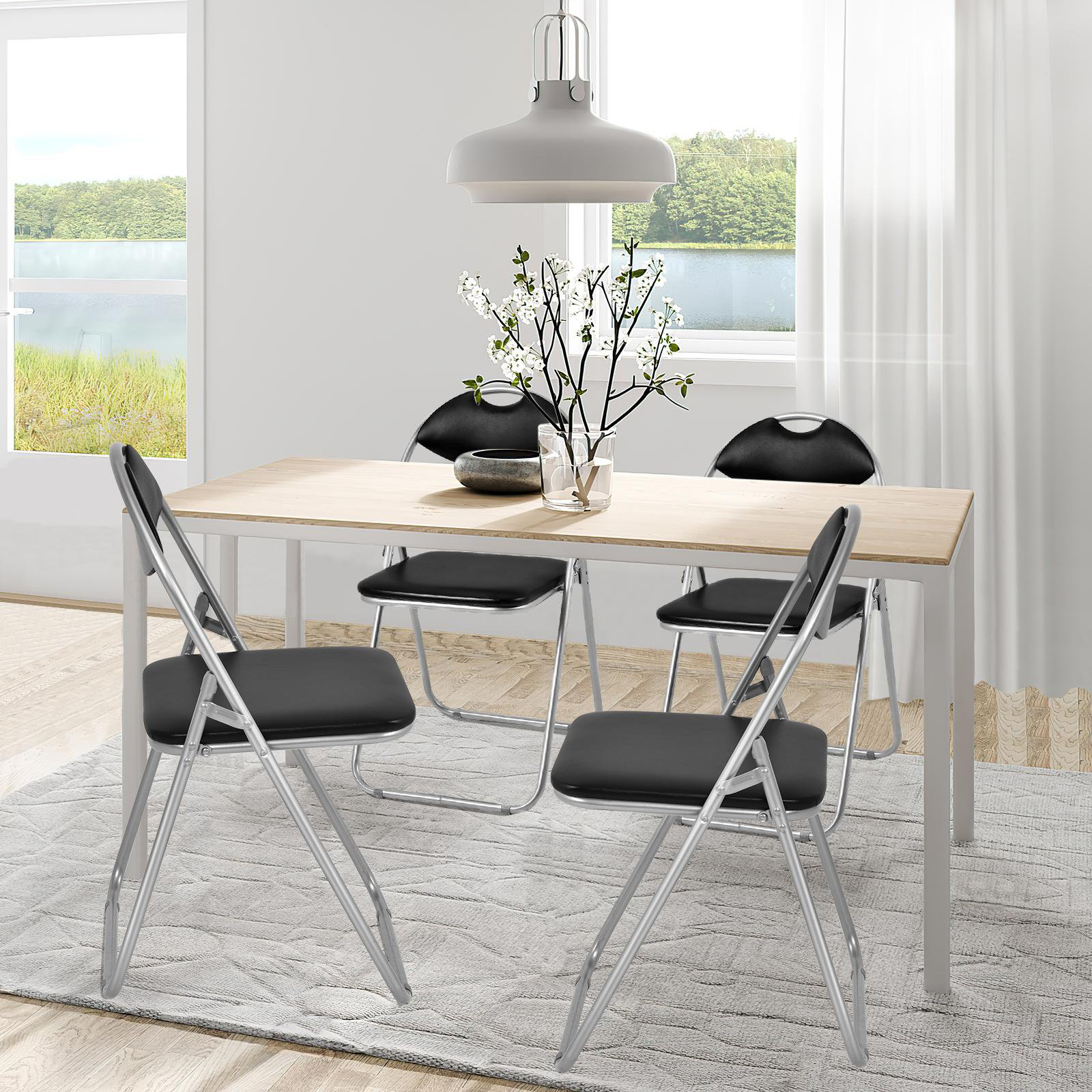 Inbox Zero Italee Plastic/Resin Padded Stackable Folding Chairs Set of ...