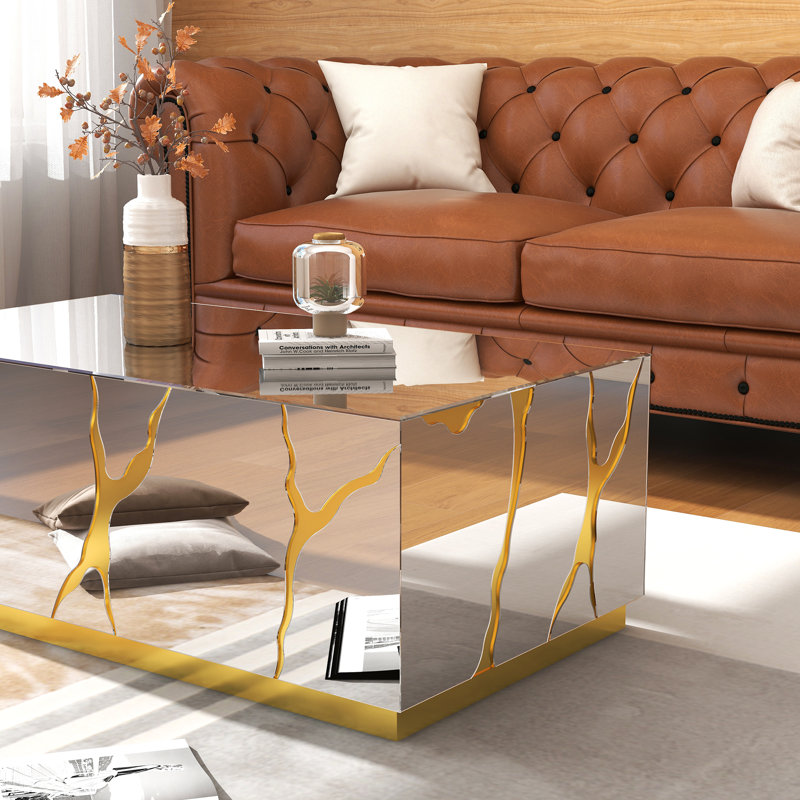 Mercer41 Dalee 39''W Mirrored Block Glass Rectangle Coffee Table With ...