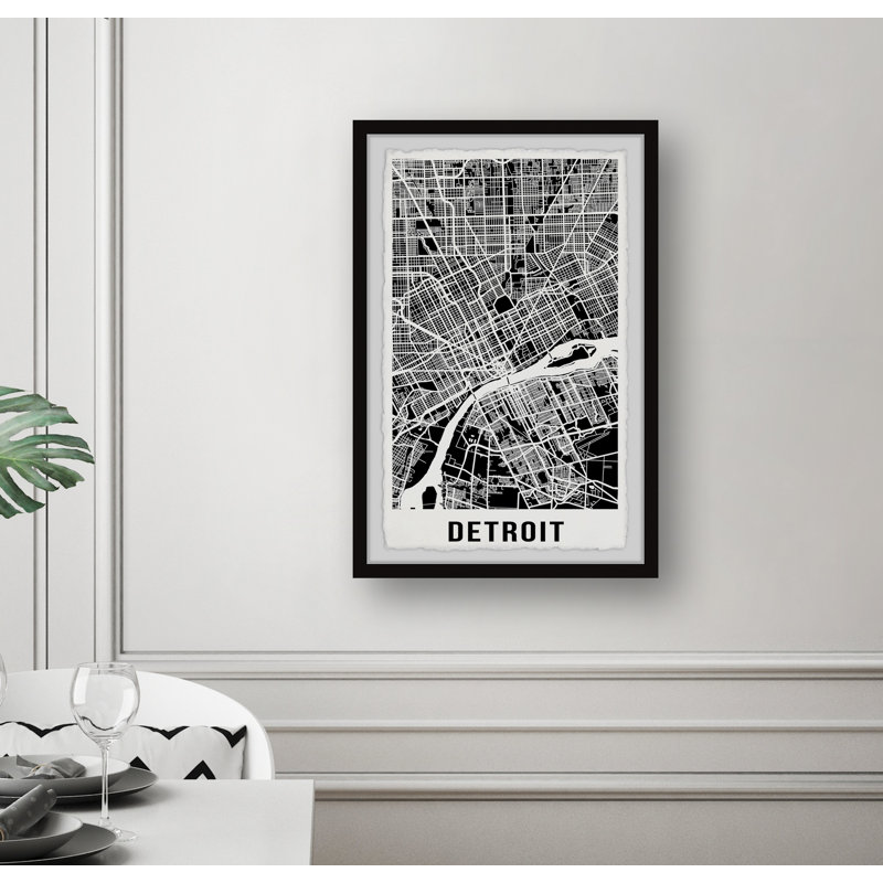 Trinx Detroit Street Map Framed On Paper by Marmont Hill Graphic Art ...