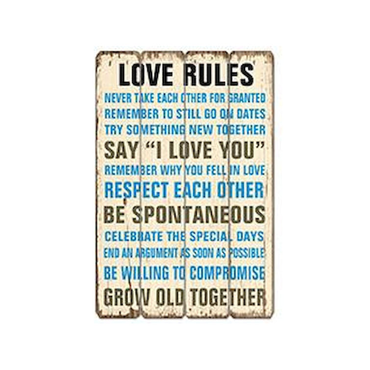 Millwood Pines Love Rules Wooden Sign Wall Décor | Wayfair