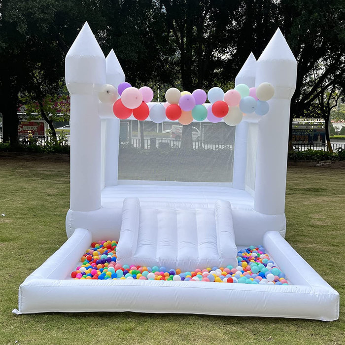 Connsann 13' X 8' White Bounce House With Slide & Ball Pit & Air Blower ...