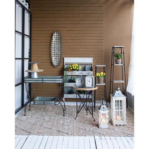 World Menagerie Francky Classic Vintage Wood and Metal Round Tray Table ...