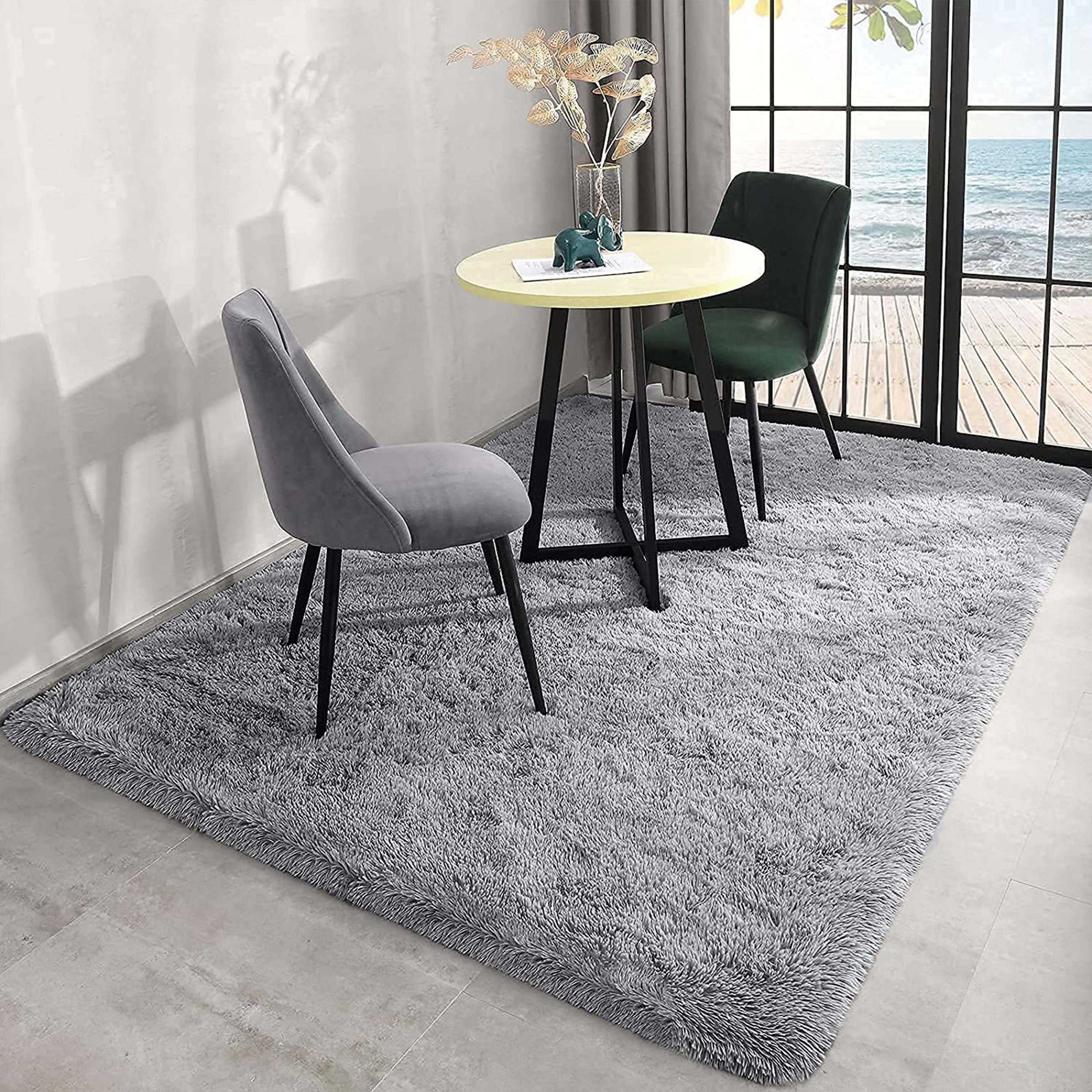 Canora Grey Abria Soft Fluffy Grey Indoor / Outdoor Living Room Area ...