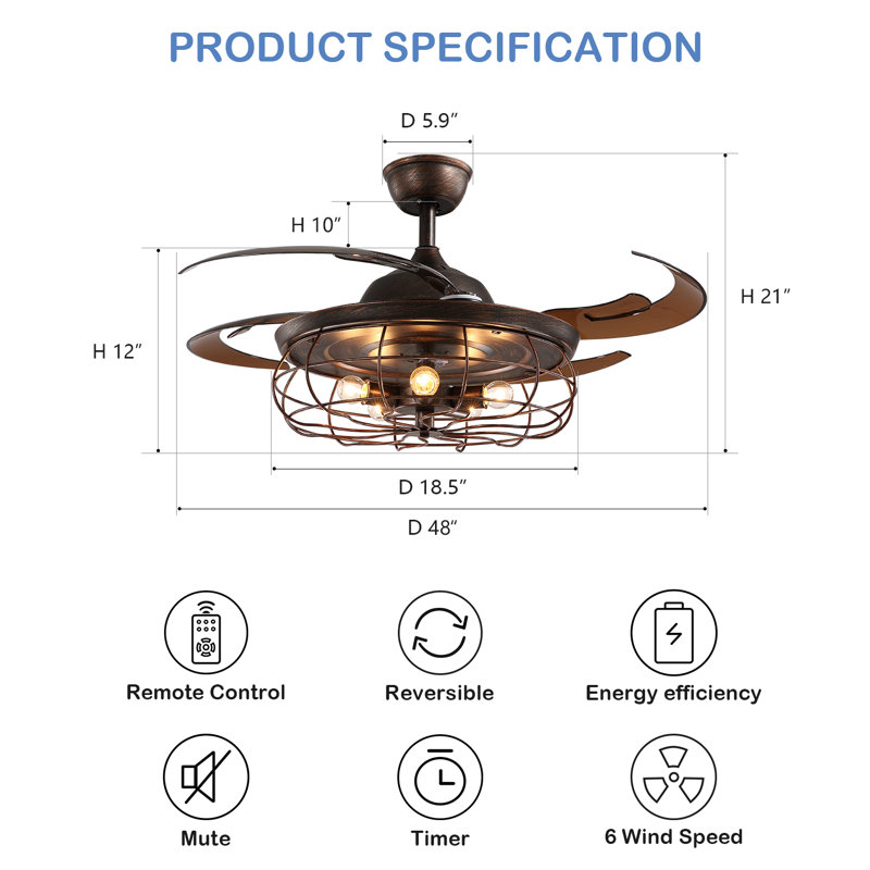 Williston Forge Caronni 48'' Retractable Blades Ceiling Fan with Remote ...