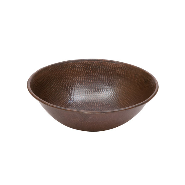 Premier Copper Products 15" Round Wired Rim Vessel Hammered Copper Sink ...