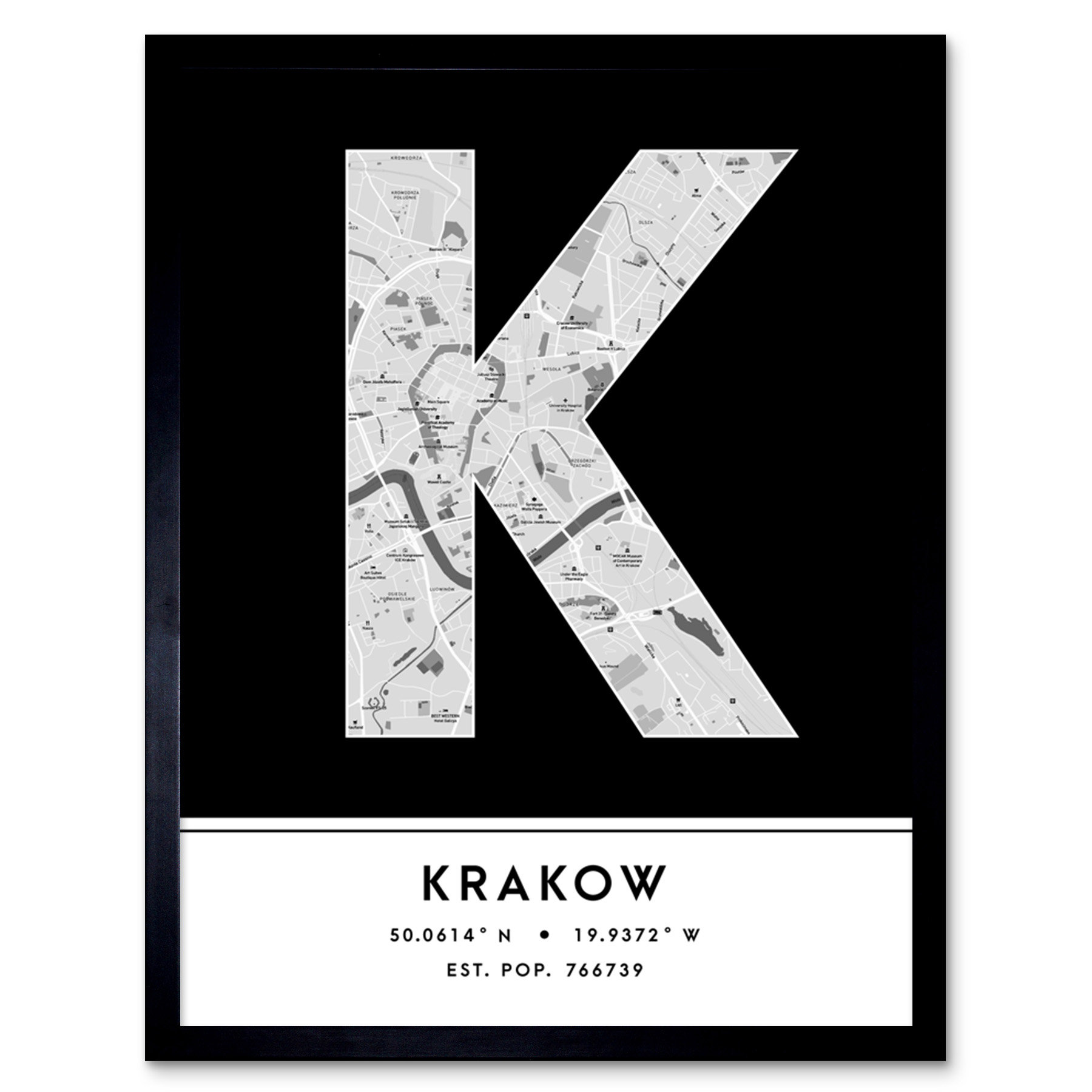 Wee Blue Coo Krakow City Map Krakow Black & White by Wee Blue Coo ...
