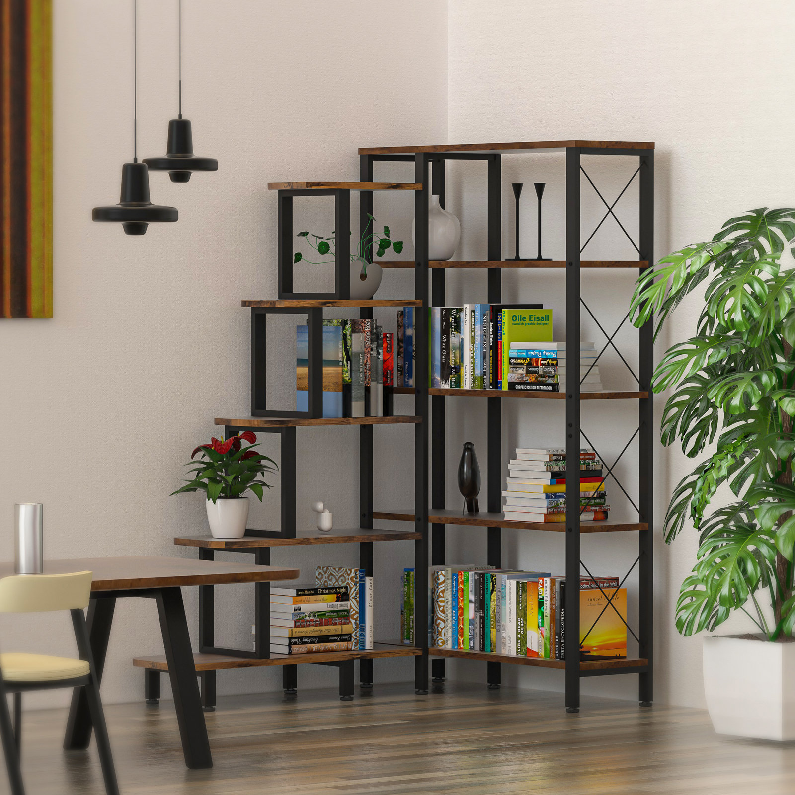 17 Stories 65.3'' H x 39.3'' W Stainless Steel Ladder Bookcase | Wayfair