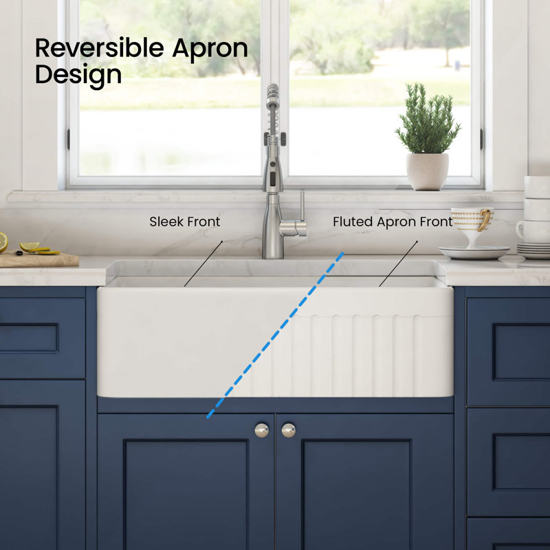 KIBI USA Pillar 33" W Single Bowl Fireclay Farmhouse Kitchen Sink ...