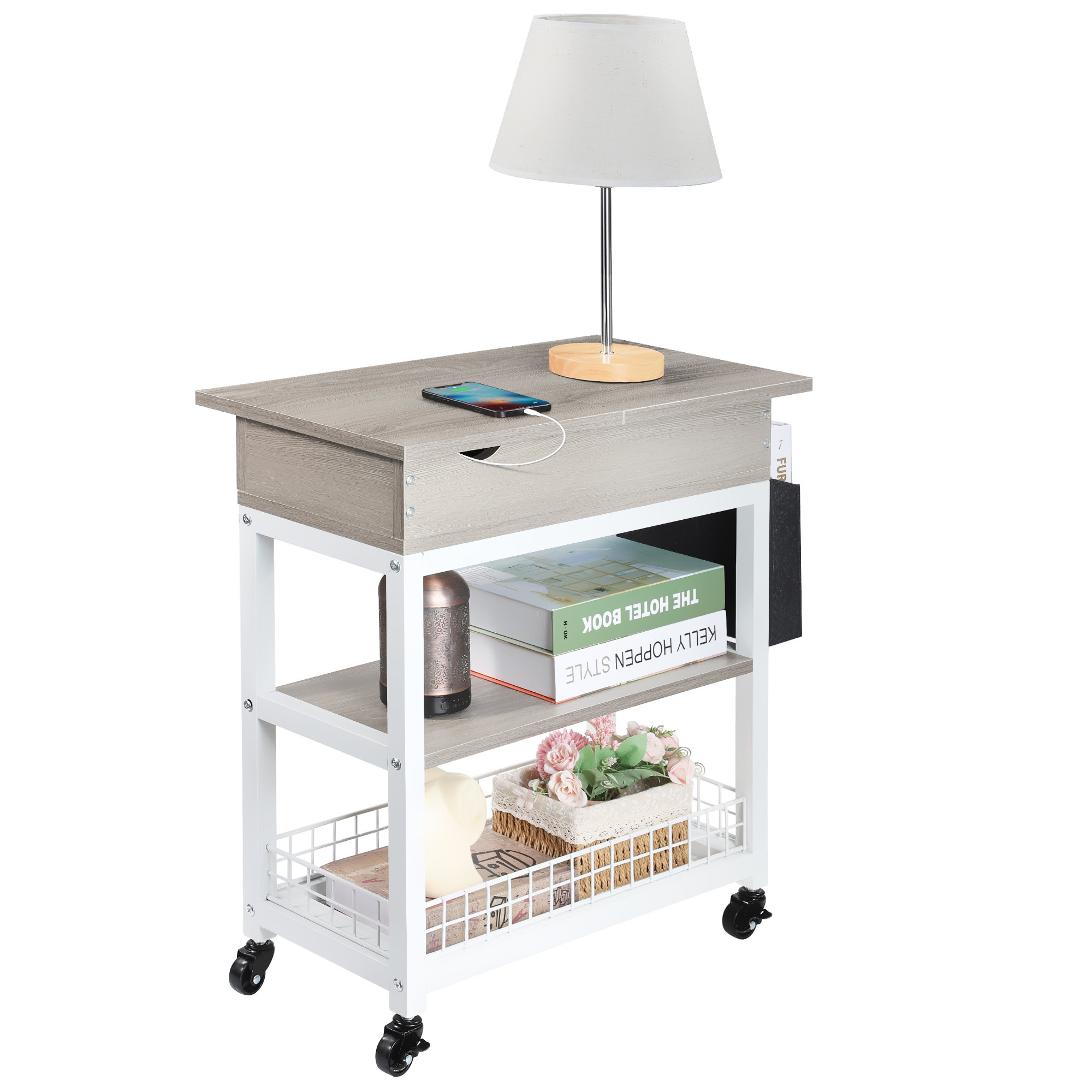 Ebern Designs Tiaka 26'' Tall Tray Top Wheel End Table | Wayfair