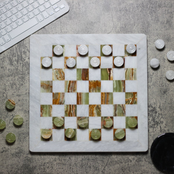 Marble Cultures Checkers Set - 12 Inch Marble Checkers Set With Storage ...