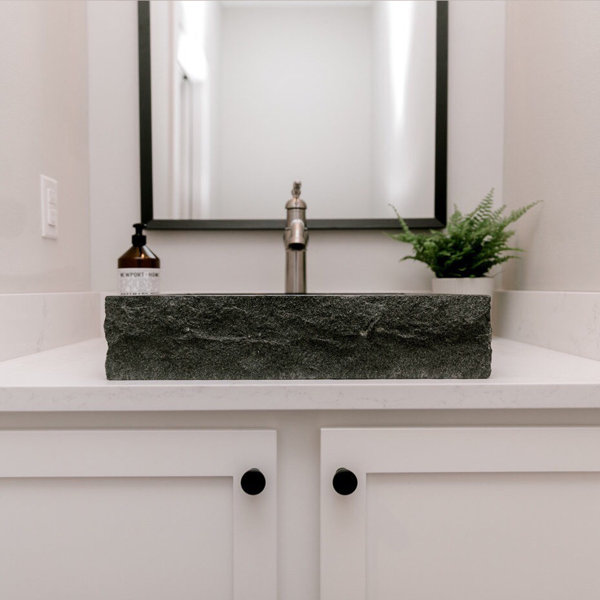 Novatto 18'' Black Stone Square Vessel Bathroom Sink | Wayfair