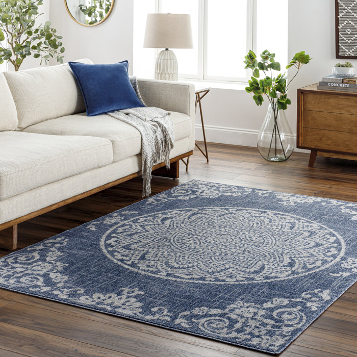Bungalow Rose Performance Blue/Cream Rug | Wayfair