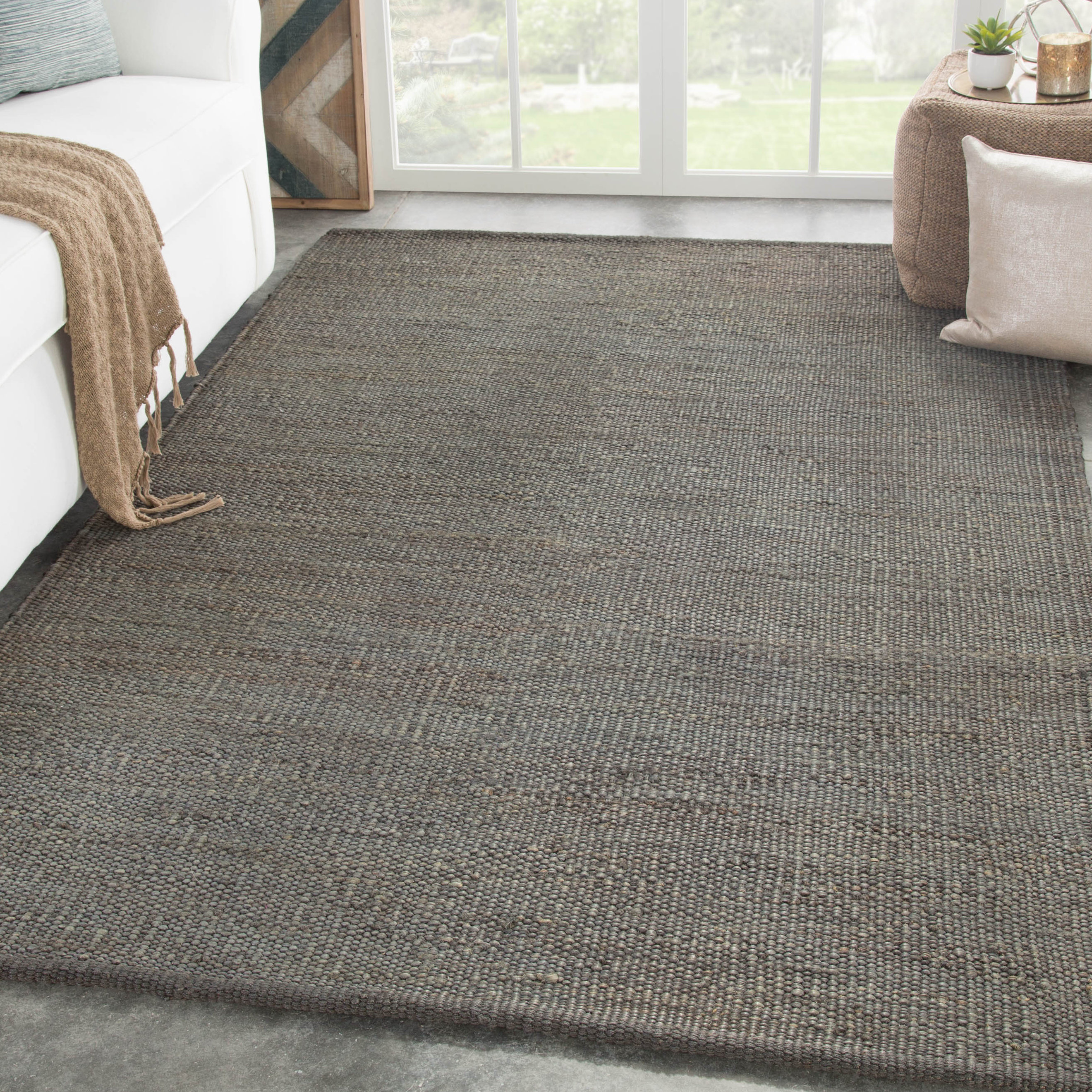 Union Rustic Prentiss Natural Solid Hand-Woven Dark Gray Area Rug | Wayfair