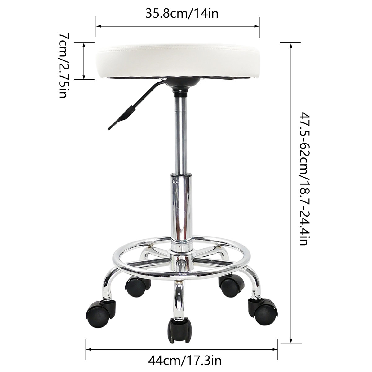 Inbox Zero PU Leather Round Rolling Height Adjustable Lab Stool ...