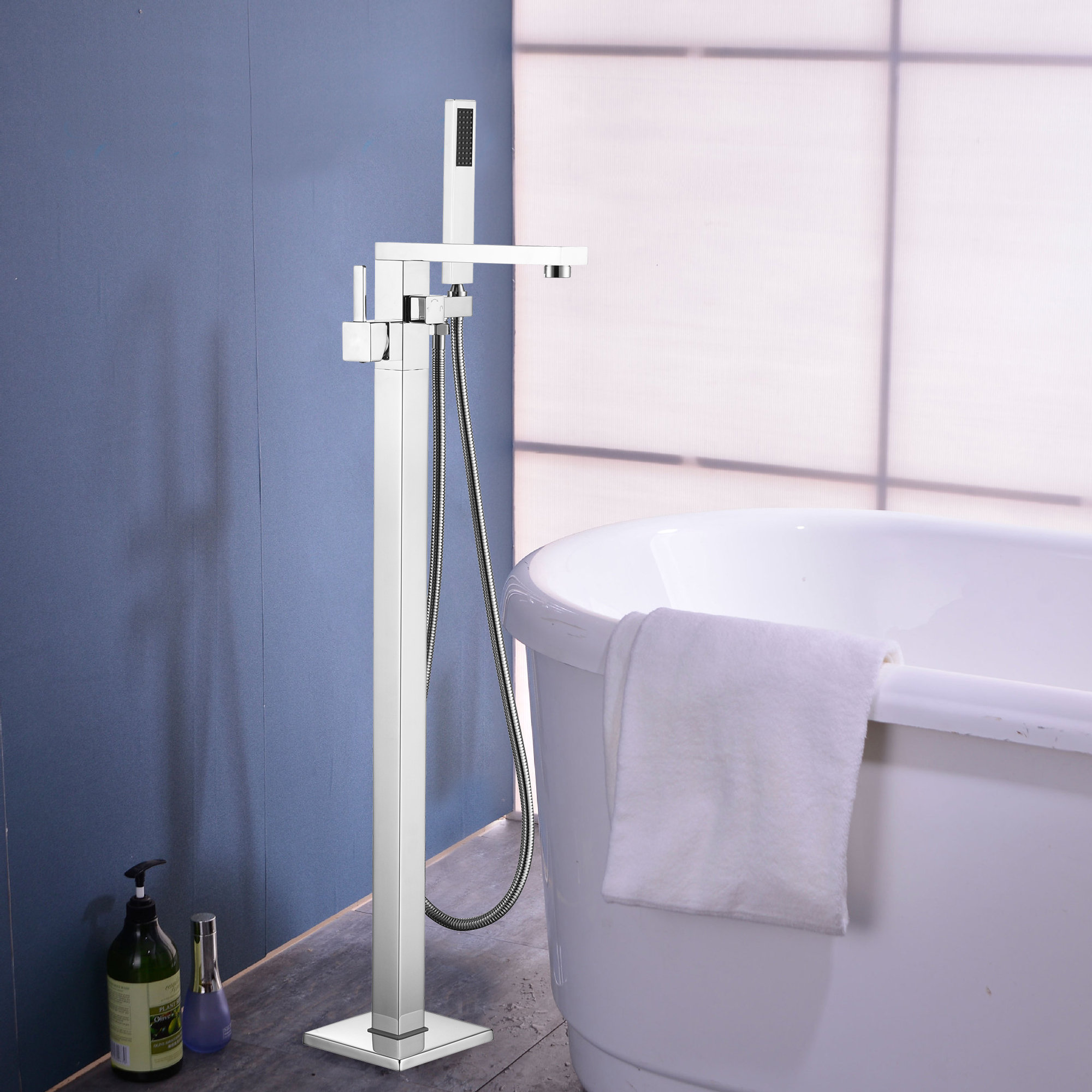 Vanity Art Single Handle Floor Mounted Tub Filler Trim with Handshower ...