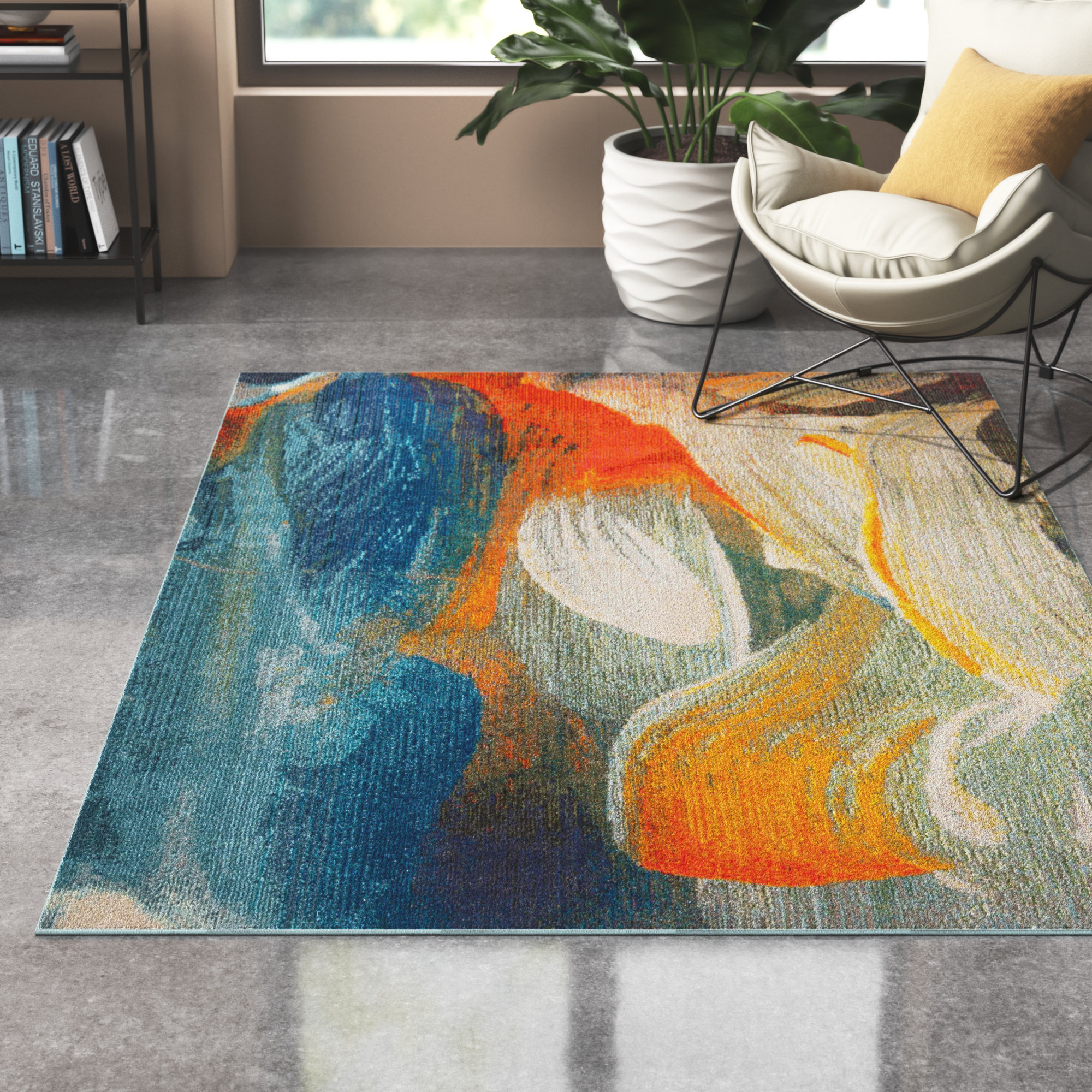Wade Logan® Ansela Performance Blue/Orange Rug & Reviews | Wayfair
