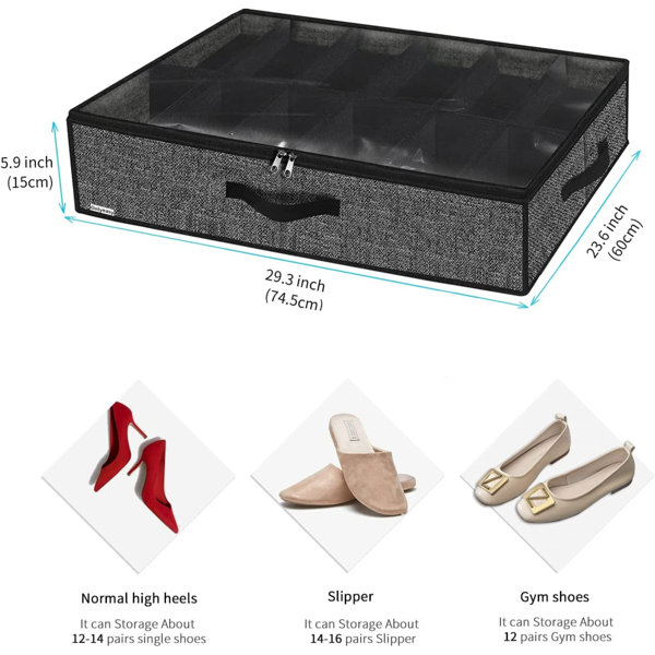 Rebrilliant 24 Pairs Black Fabric Underbed Shoe Storage | Wayfair