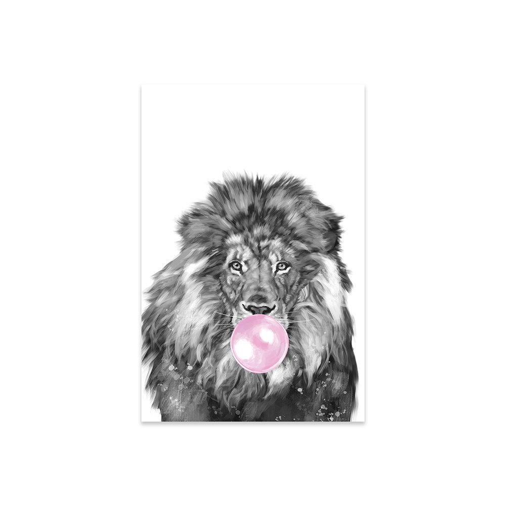 Trinx Lion Blowing Bubble Gum Black And White by - Unframed Graphic Art ...