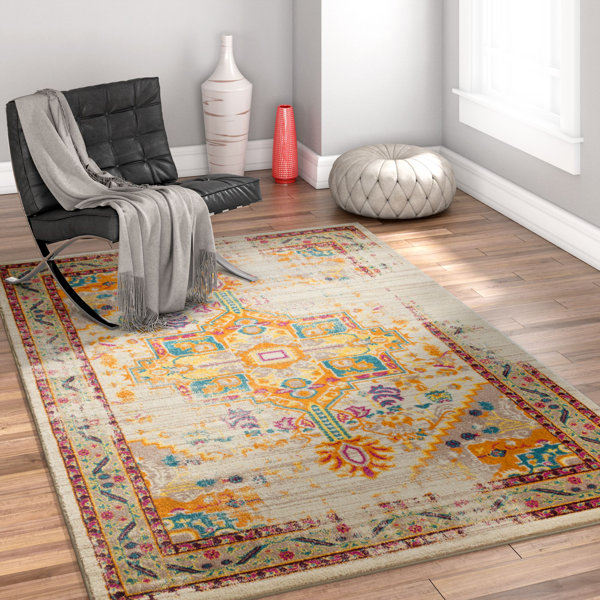 Bungalow Rose Binstead Performance Beige/Yellow Rug & Reviews | Wayfair