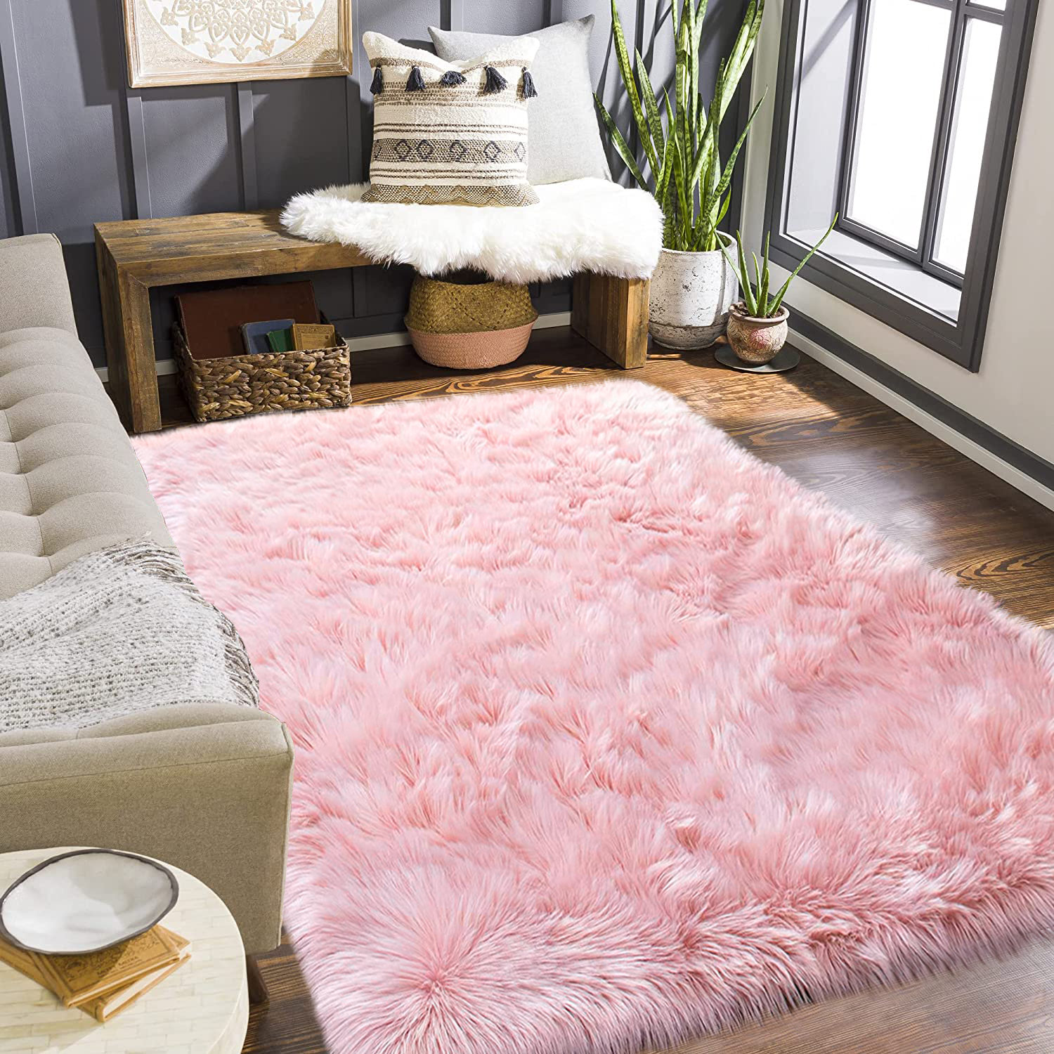 Everly Quinn Light Pink Area Rug, Shag Carpet For Girls Boys Room,Furry ...