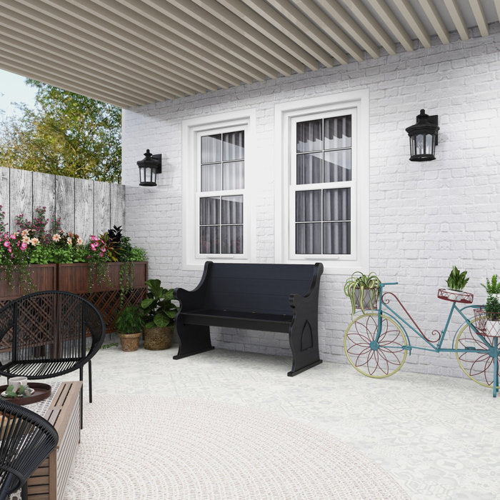 Lark Manor Payton Black Wood Storage Bench with Scrolled Armrests 50" x ...