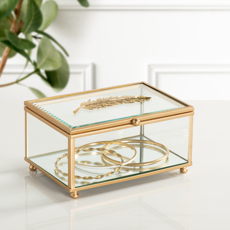 Mercer41 Feather Trim Bevel Glass Jewelry Box | Wayfair