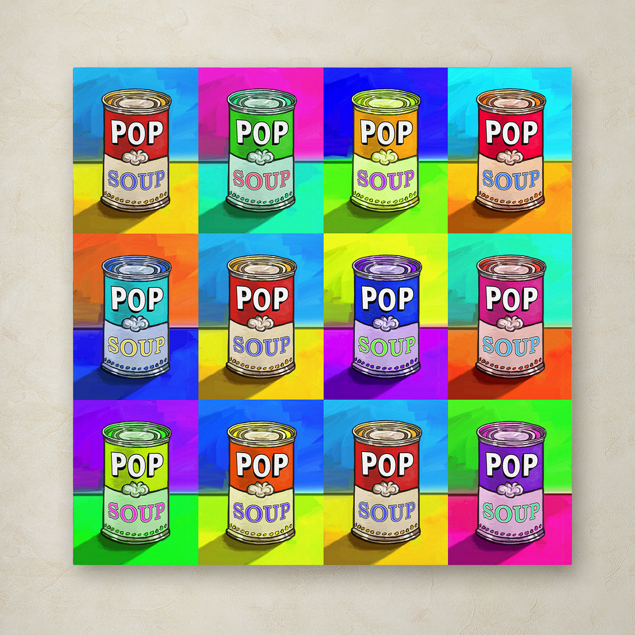 Ebern Designs Pop Art Soup On Canvas by Howie Green Graphic Art | Wayfair