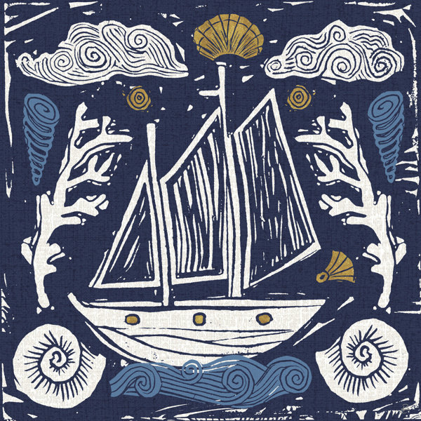 Highland Dunes Pudsey Primitive Sea V Dark On Canvas Print | Wayfair