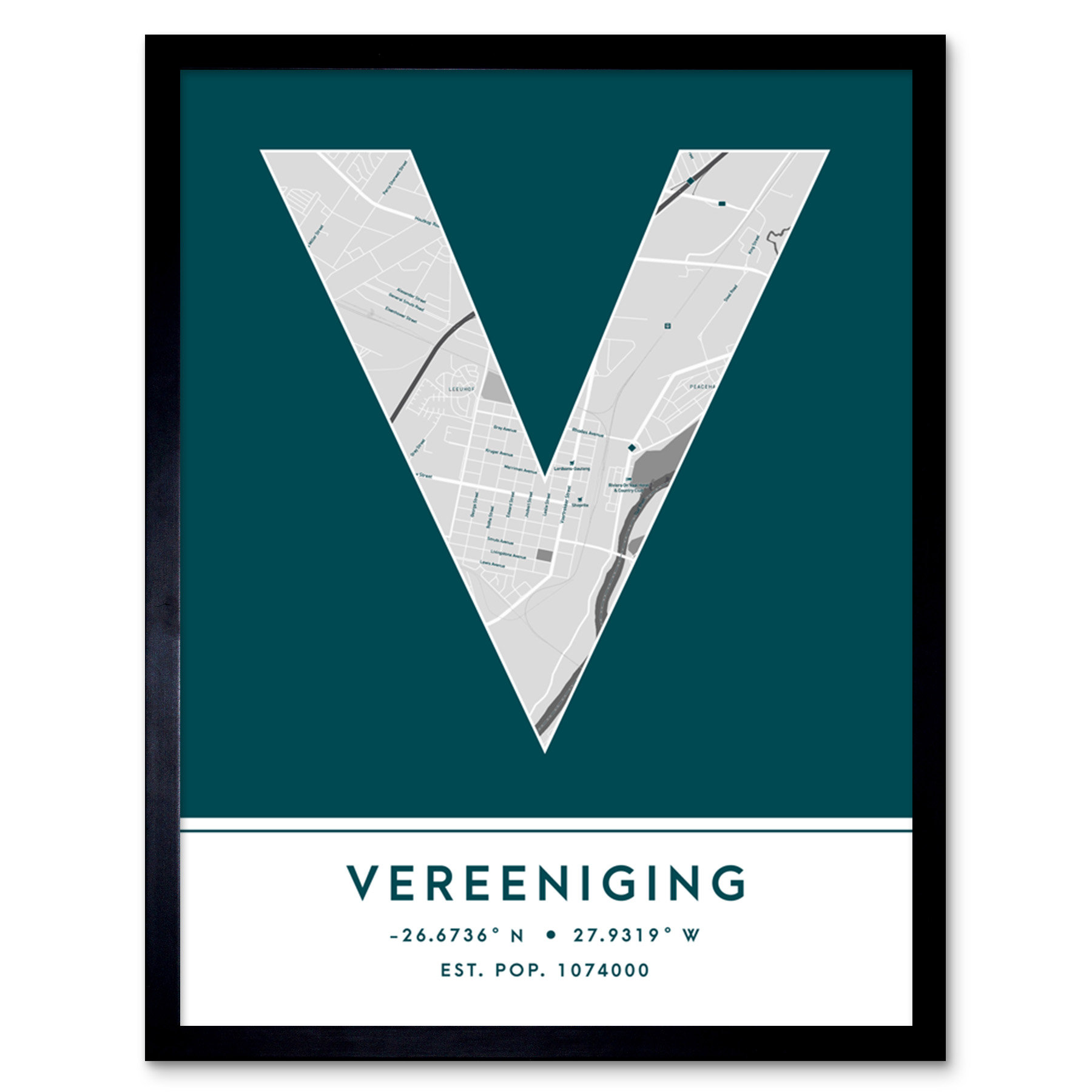 Wee Blue Coo Vereeniging City Map Vereeniging Teal by Wee Blue Coo ...