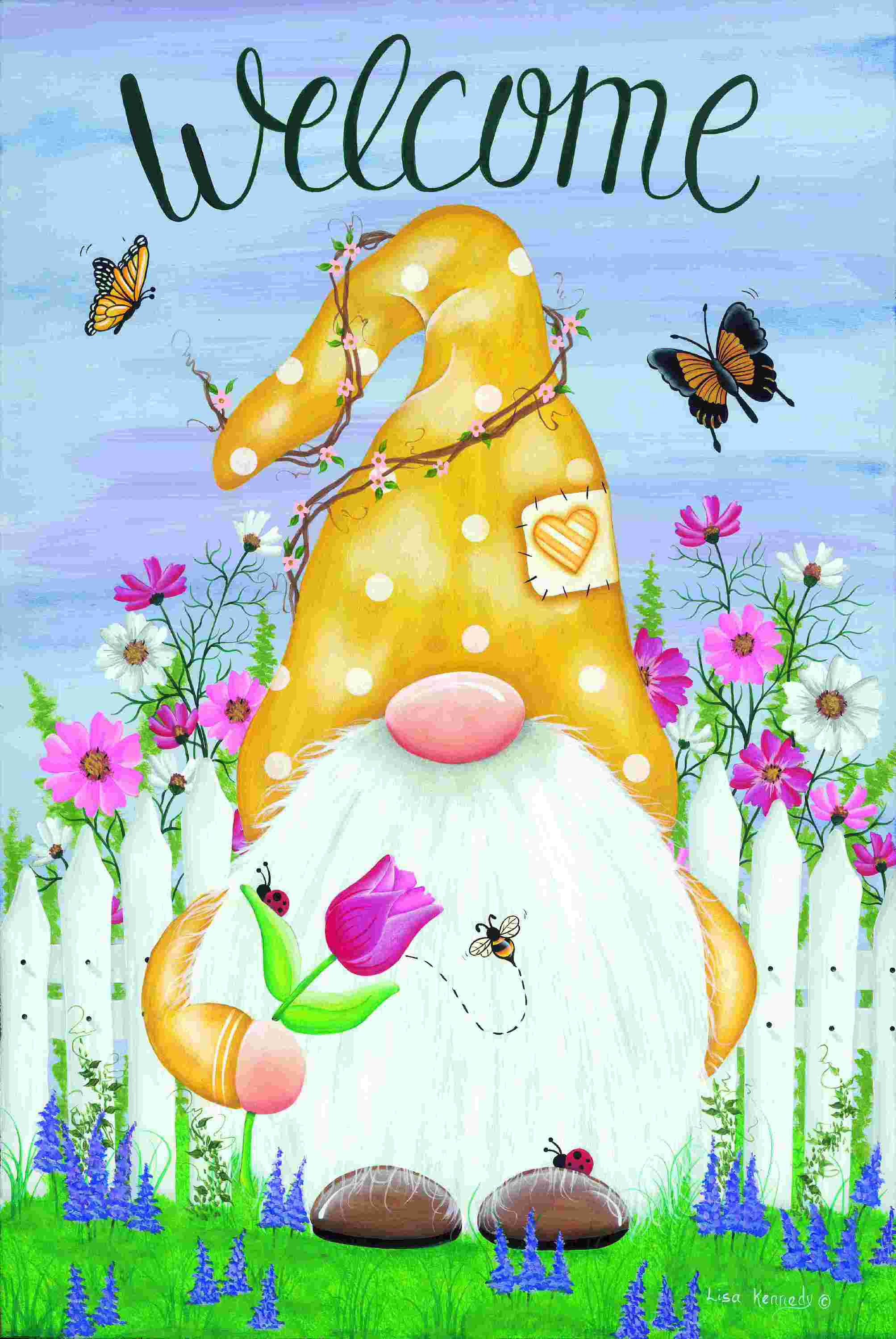 Trinx Spring Garden Gnome On Canvas by Lisa Kennedy Painting | Wayfair