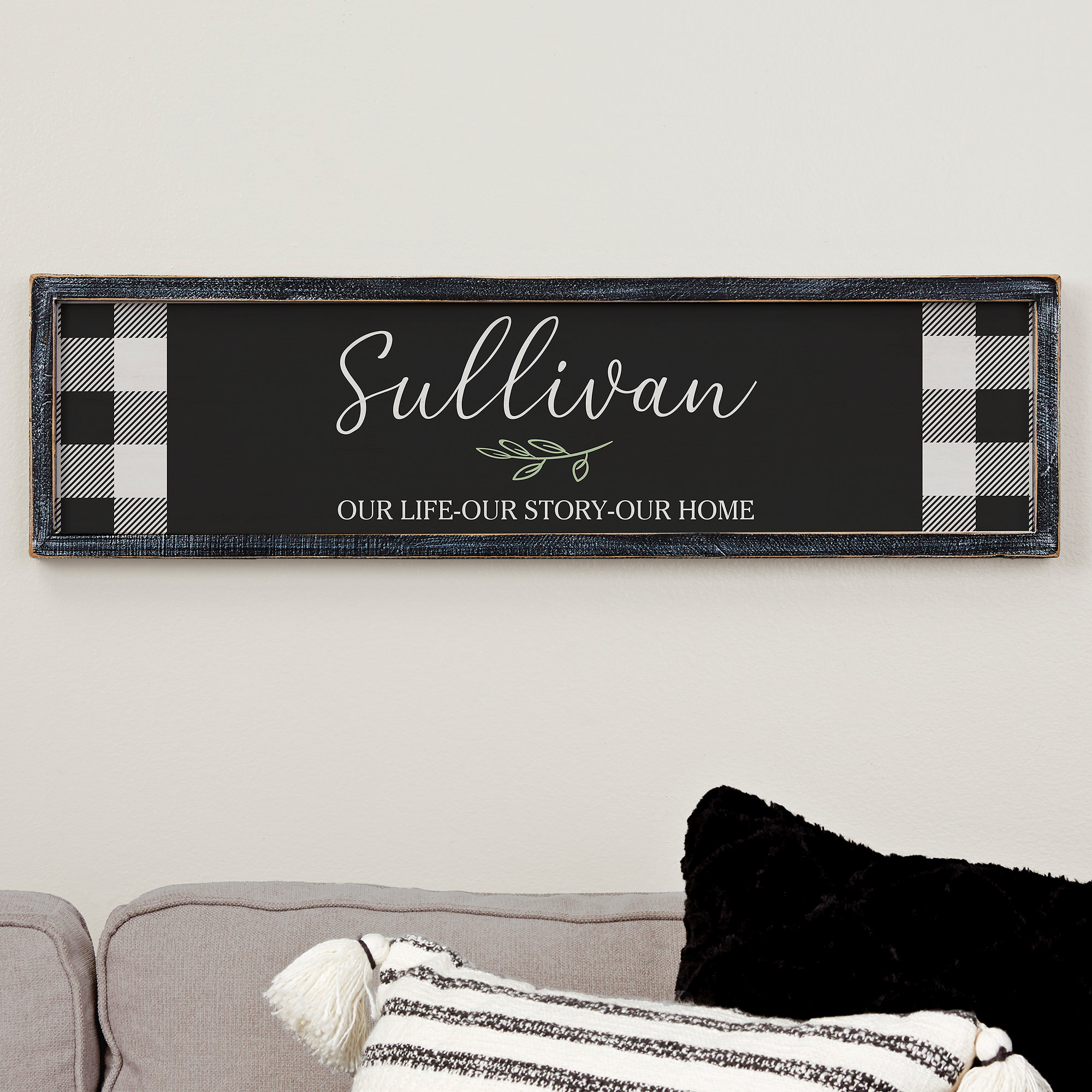 Personalization Mall Black & White Buffalo Check 30" X 8" Blackwashed ...