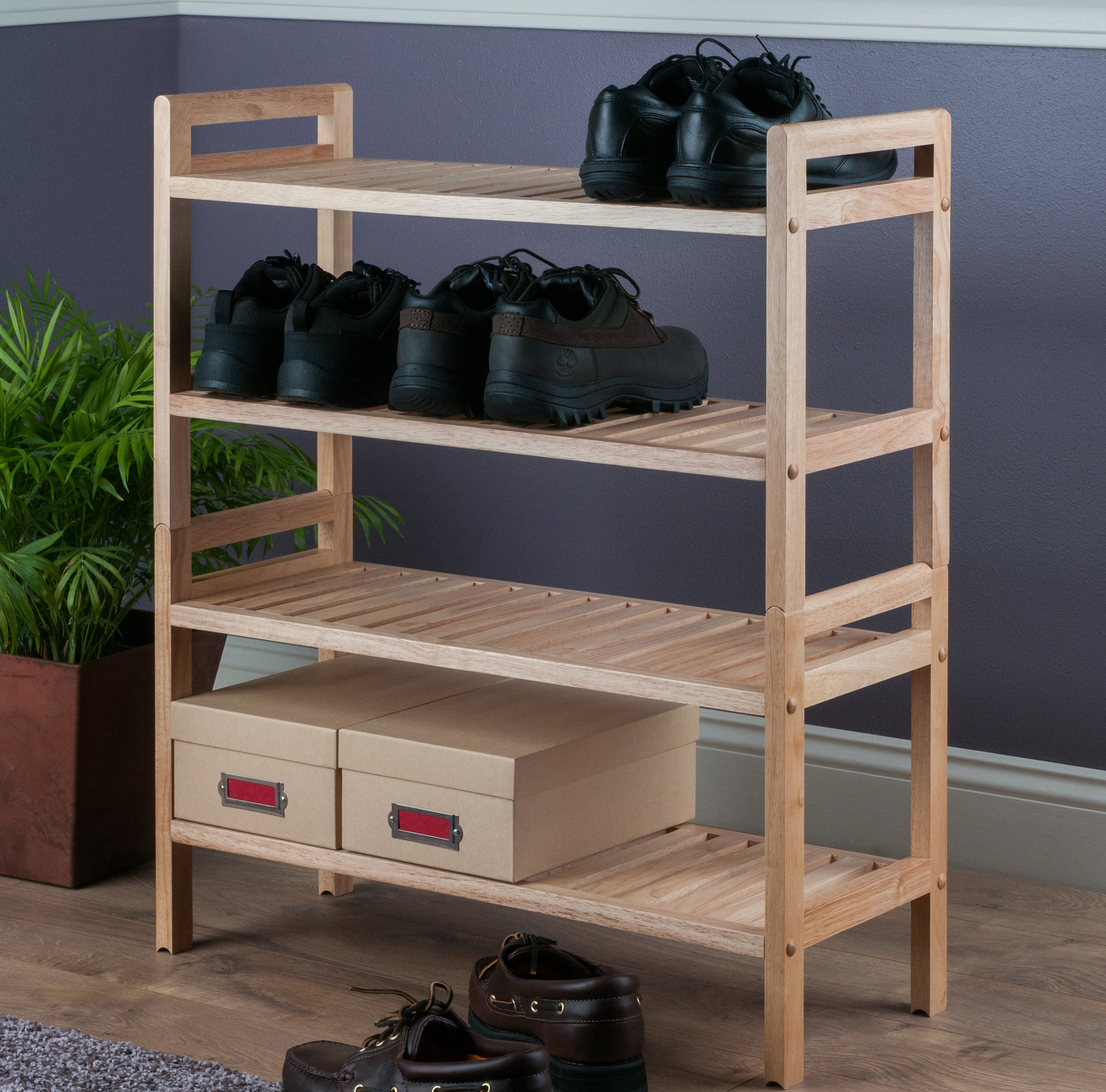 August Grove® 12 Pairs Natural Solid Wood Shoe Rack & Reviews | Wayfair