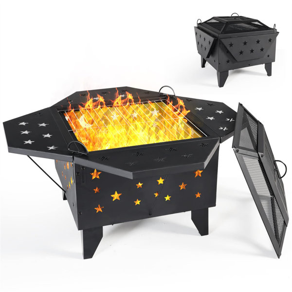 Red Barrel Studio® Caspen 17.3'' H x 37.7'' W Steel Outdoor Fire Pit ...