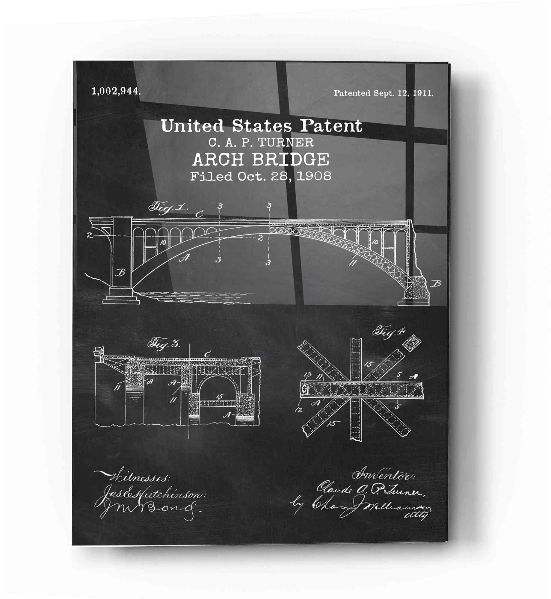 17 Stories Arch Bridge Blueprint Patent Chalkboard On Plastic/Acrylic ...