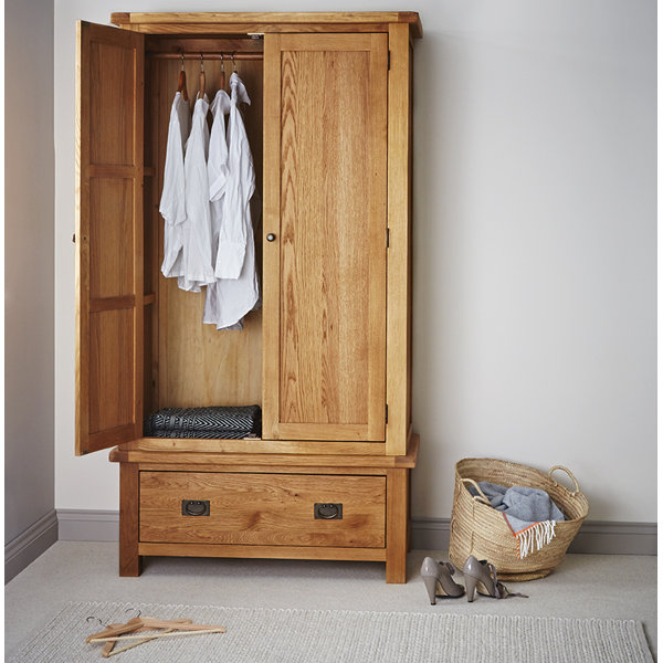 Union Rustic Benjamin Petite 2 Door Solid + Manufactured Wood Wardrobe ...