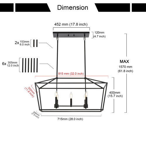Gracie Oaks Lanekia 5 - Light Black Kitchen Island Pendant | Wayfair